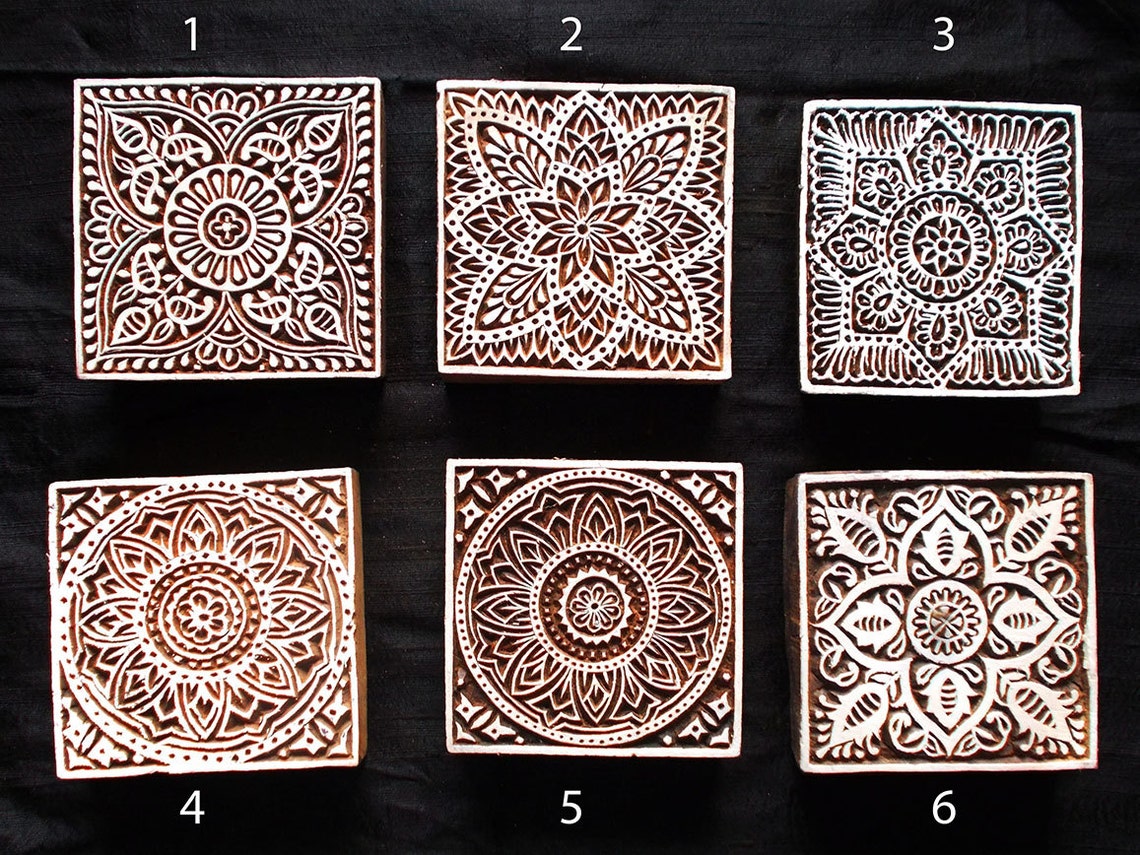 Set of 6 Square Indian Block Printing Stamps/ Wooden Block for | Etsy