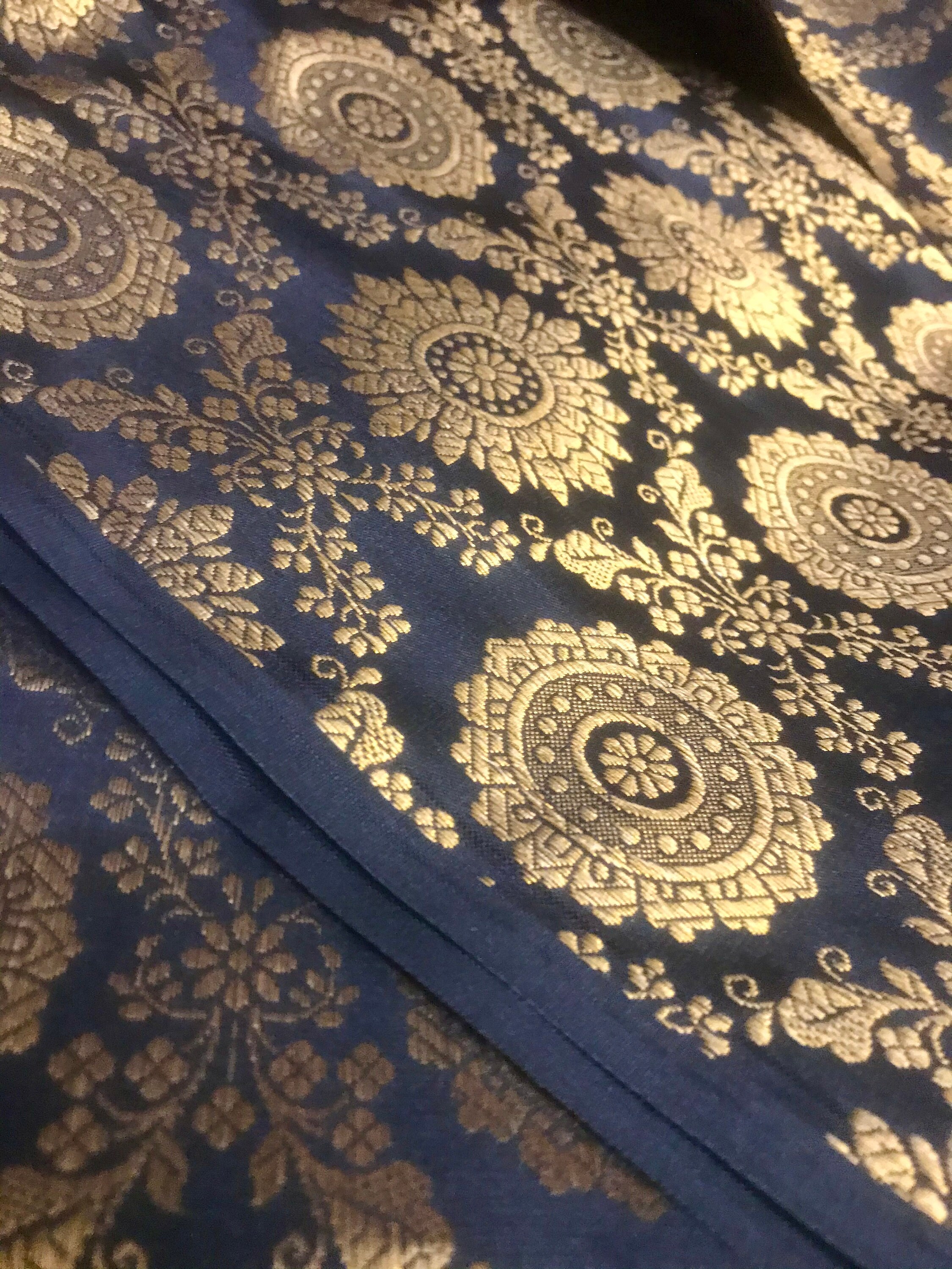 One yard Black Indian Brocade Fabric by the Yard for DIY | Etsy