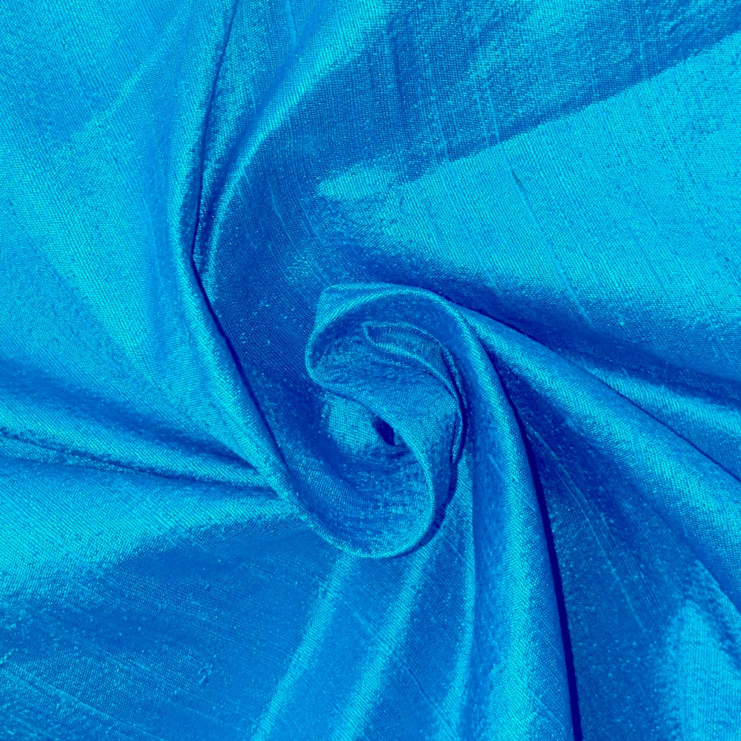 Azure Blue Dupioni Silk Fabric by the Yard Pure Luxury Raw Silk for DIY ...