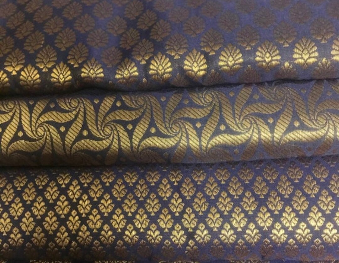 Bundle/stack of Navy Blue Indian Brocade/set of Three Fat Quarters ...