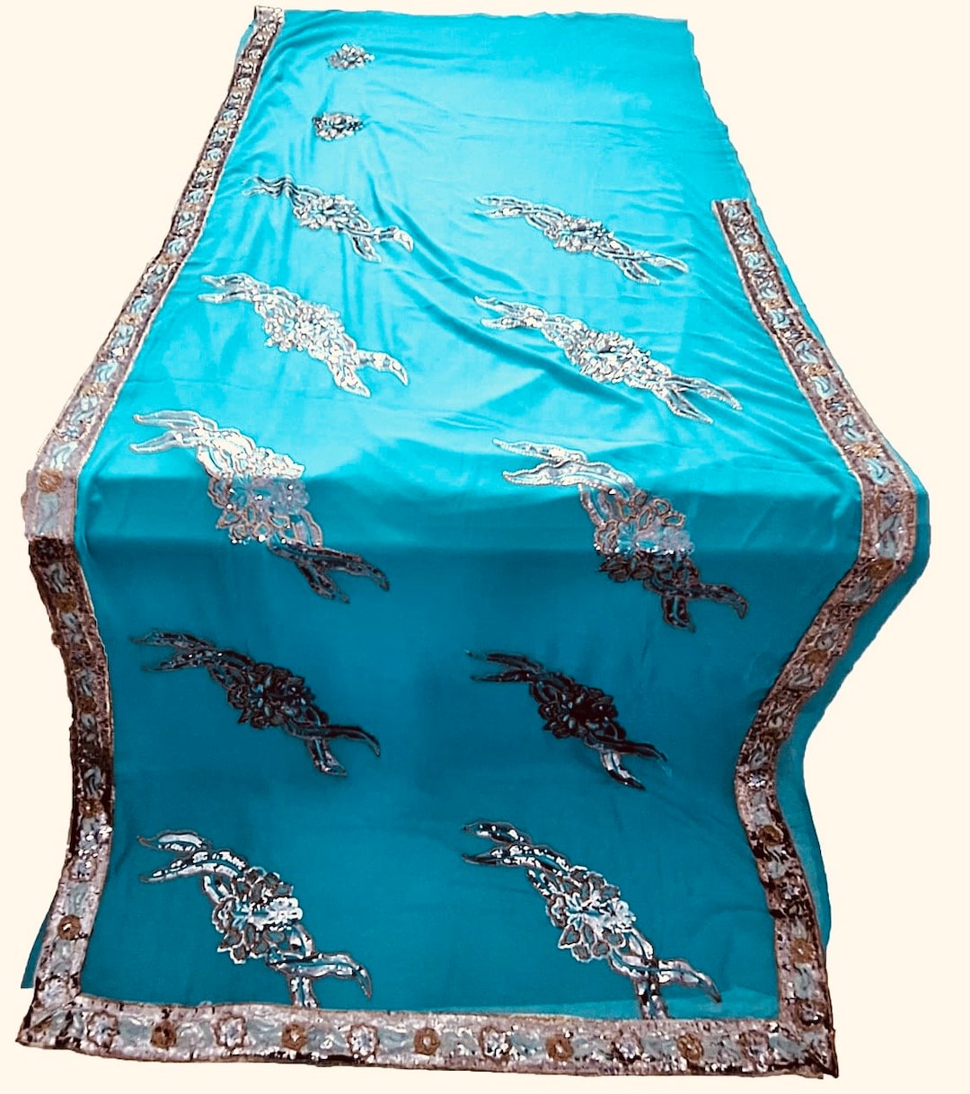 Recycled/upcycled Bridal Sari Turquoise Blue With Gold Dress Making ...