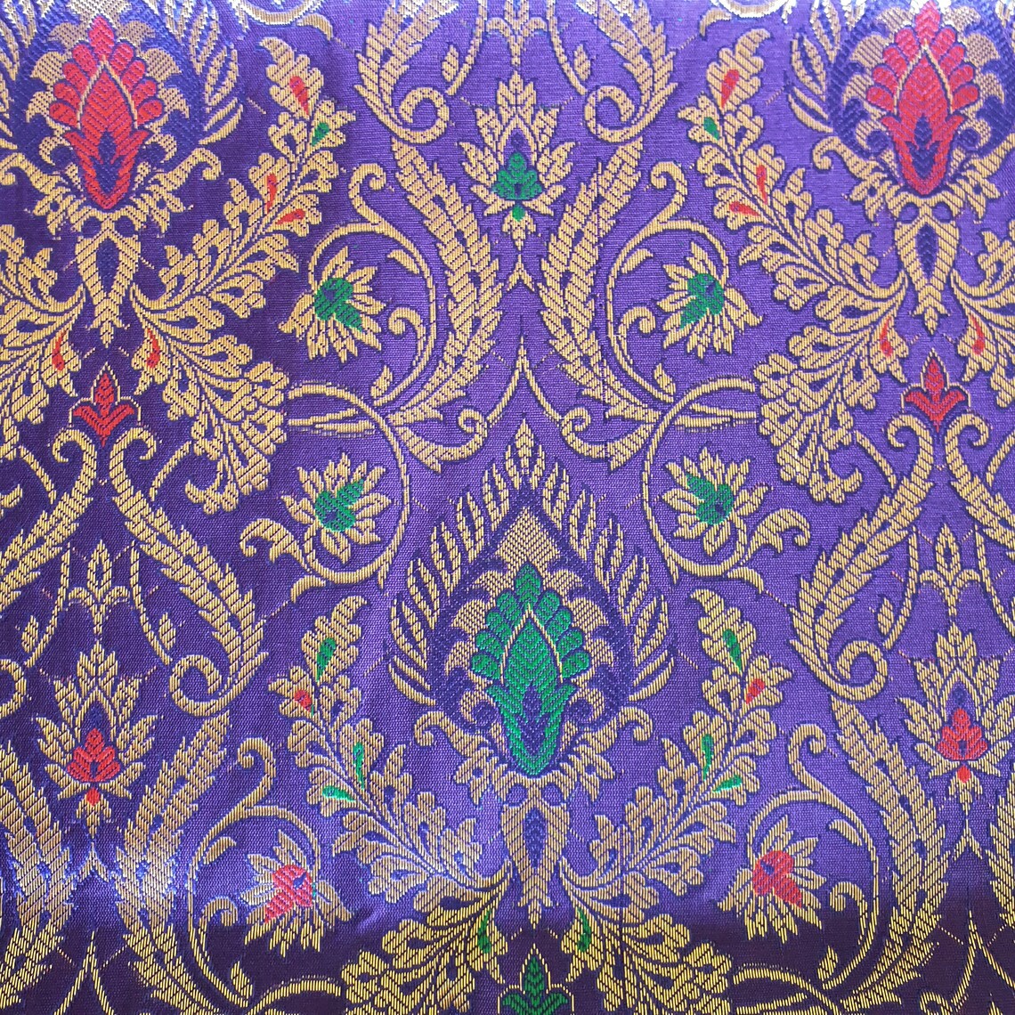 One Yard Purple Indian Brocade Fabric by the Yard for DIY | Etsy
