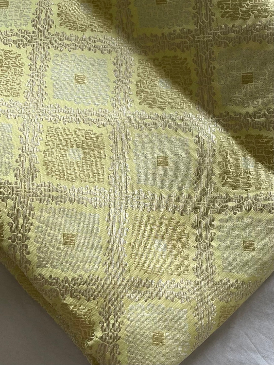 One Yard Pastel Lemon Yellow and Light Gold Indian Sari Brocade in ...