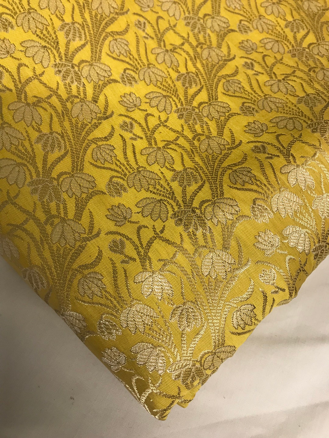 One Yard Yellow and Gold Indian Brocade Fabric by the Yard for DIY ...