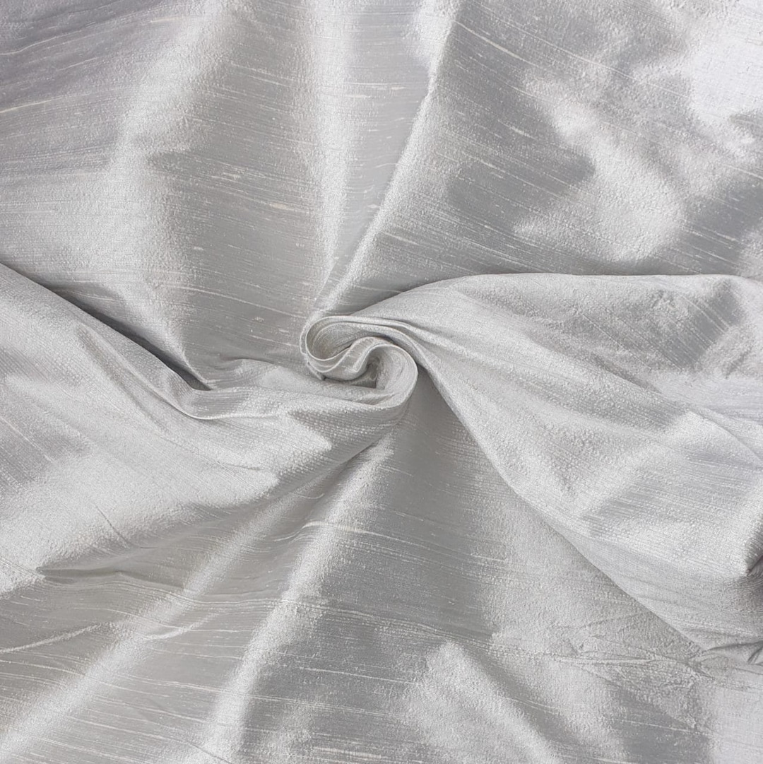 Tecido de seda Dupioni prateado por metro Seda crua de luxo puro para ...