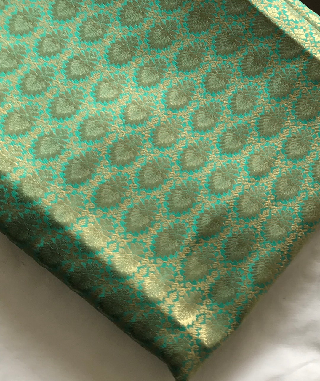 Tela de brocado indio verde turquesa cortada a medida para - Etsy España