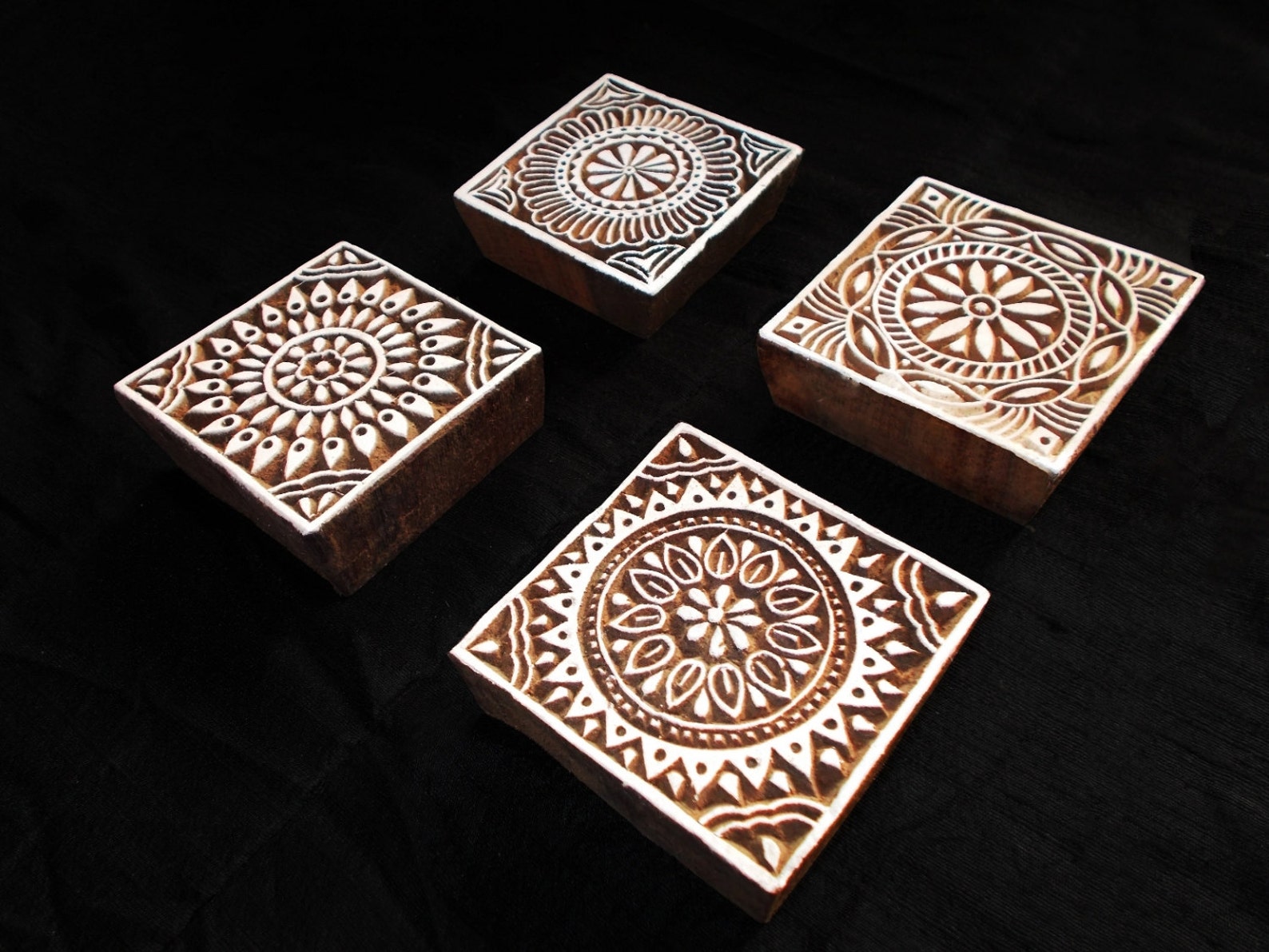 Set of 4 Square Indian Block Printing Stamps/ Wooden Block for | Etsy