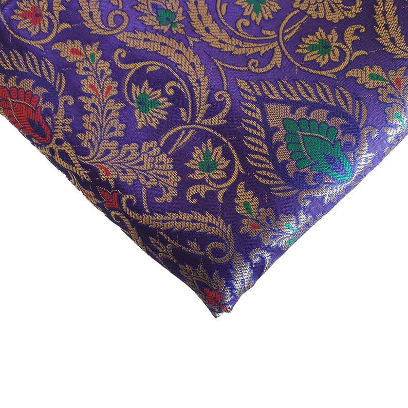 One Yard Purple Indian Brocade Fabric by the Yard for DIY - Etsy