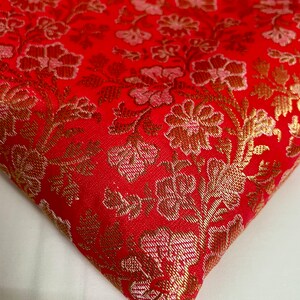 One Yard Red Gold Indian Brocade Fabric by the Yard for DIY Craft ...