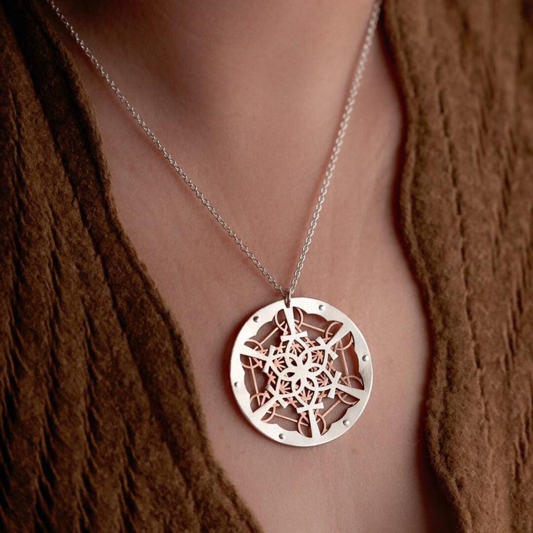 Handcut Ankh Lotus Mandala and Metatron's Cube Pendant Sterling Silver ...