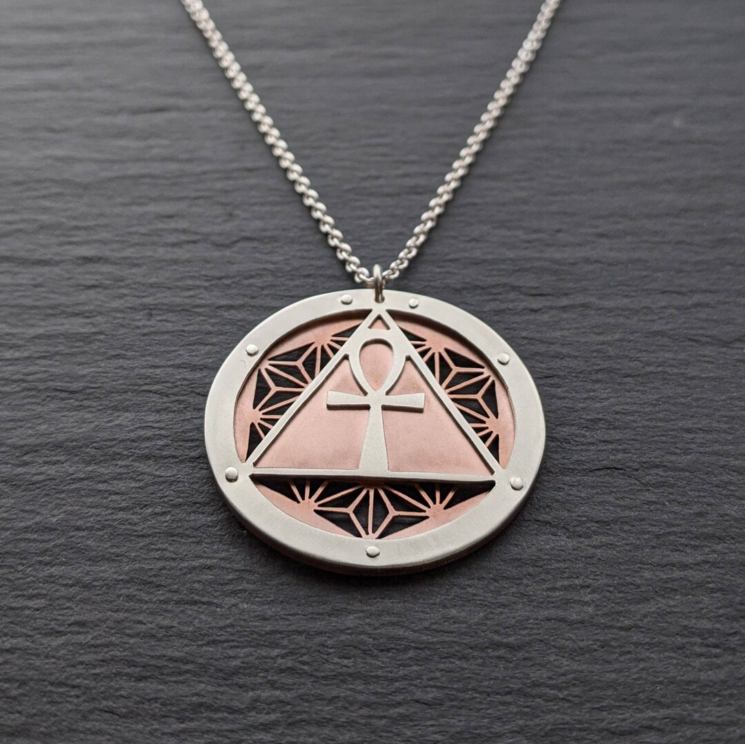 Handcrafted Asanoha Pendant With Ankh Triple Layer Sterling Silver and ...