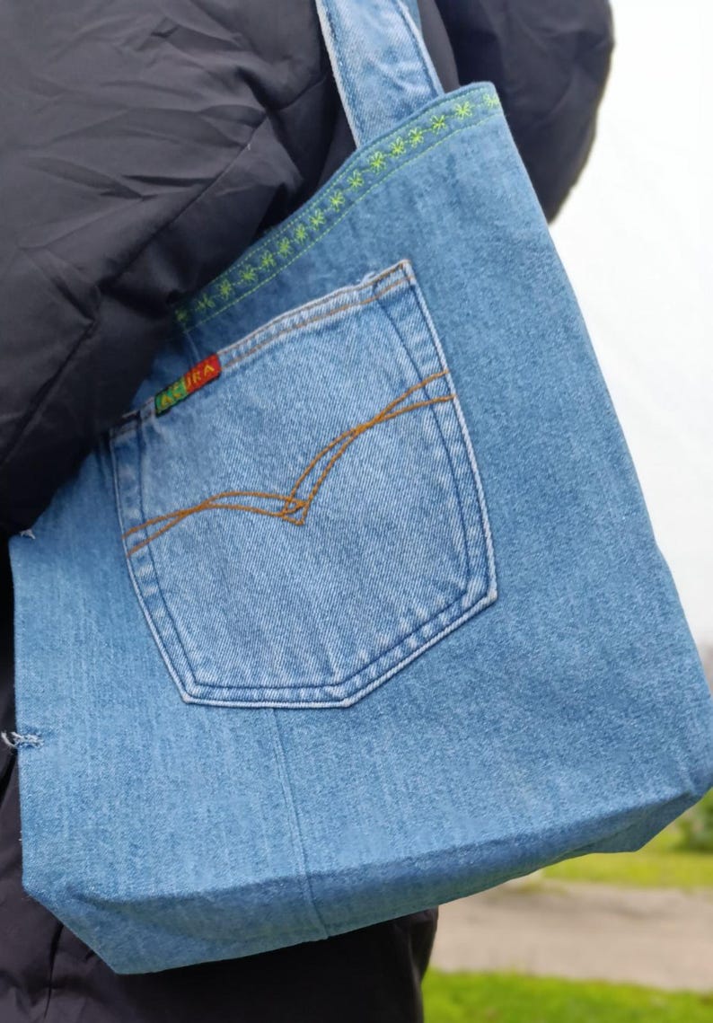 Upcycled Denim Tote Bag, DIY Shopper Bag - Etsy UK