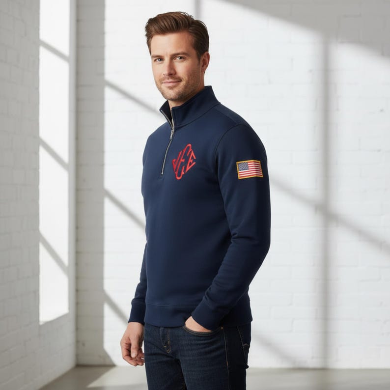 Embroidered J.E.E. Epstein Quarter Zip Sweater With USA Flag, Relaxed ...