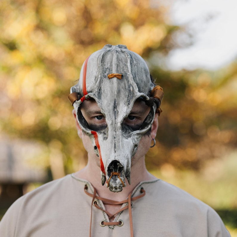 Wolf Face Bone Mask, Animal Skull Mask, Pagan Headdress, Bone Rune ...