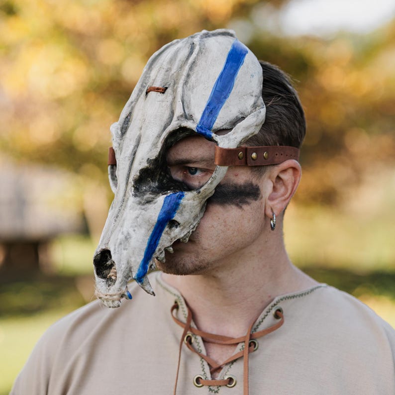 Wolf Face Bone Mask, Animal Skull Mask, Pagan Headdress, Bone Rune ...