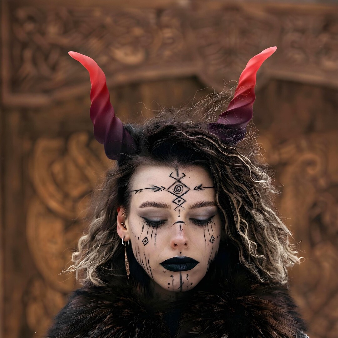 Hand-painted Red Black Devil Horns, 3D Printed Cosplay Horns Headband ...