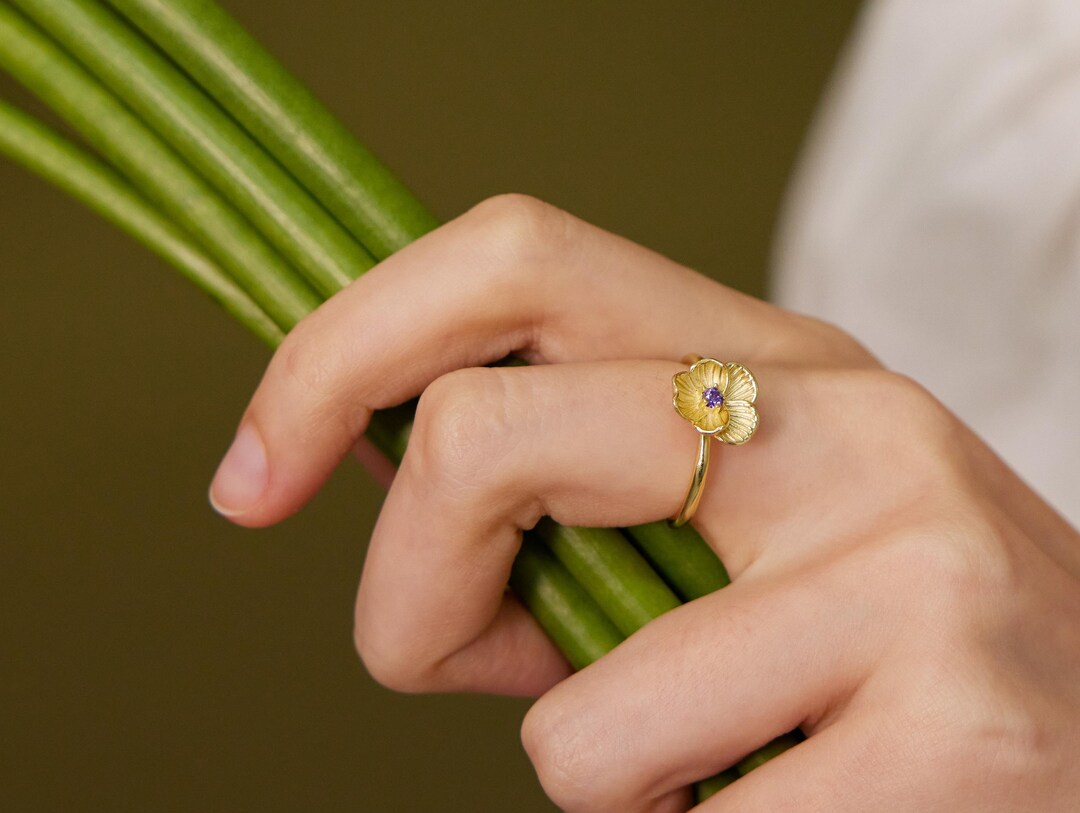 Violet Birth Flower Ring • February Birth Month Flower • Amethyst ...