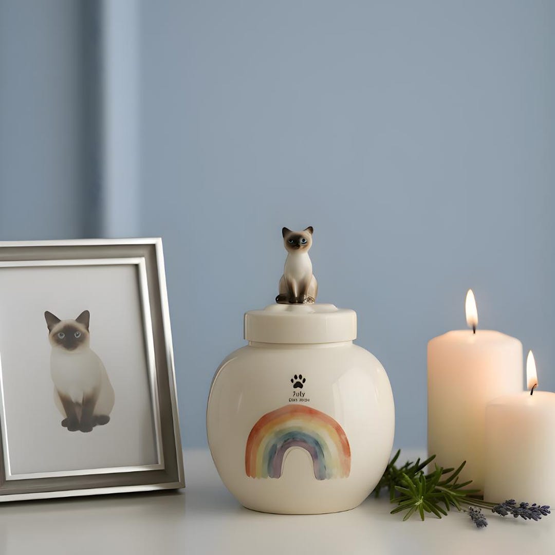 Rainbow Bridge Pet Urn With Custom Figurine – Personalized Ceramic Dog ...