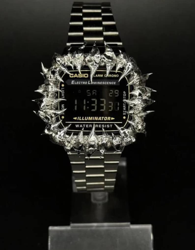 Custom Casio Silver Claw Watch Gothic Punk Digital Edition Handmade ...