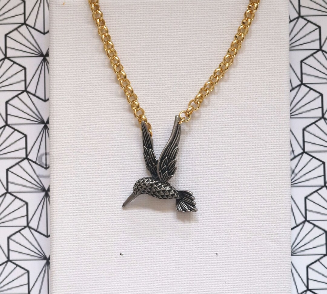 Colibri dargent antique avec collier de chaîne chunky gold - Etsy France