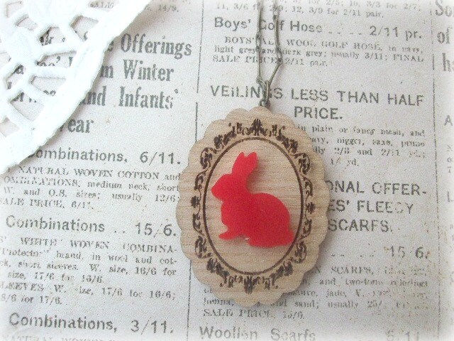 Wooden Frame With Red Bunny Necklace - Etsy