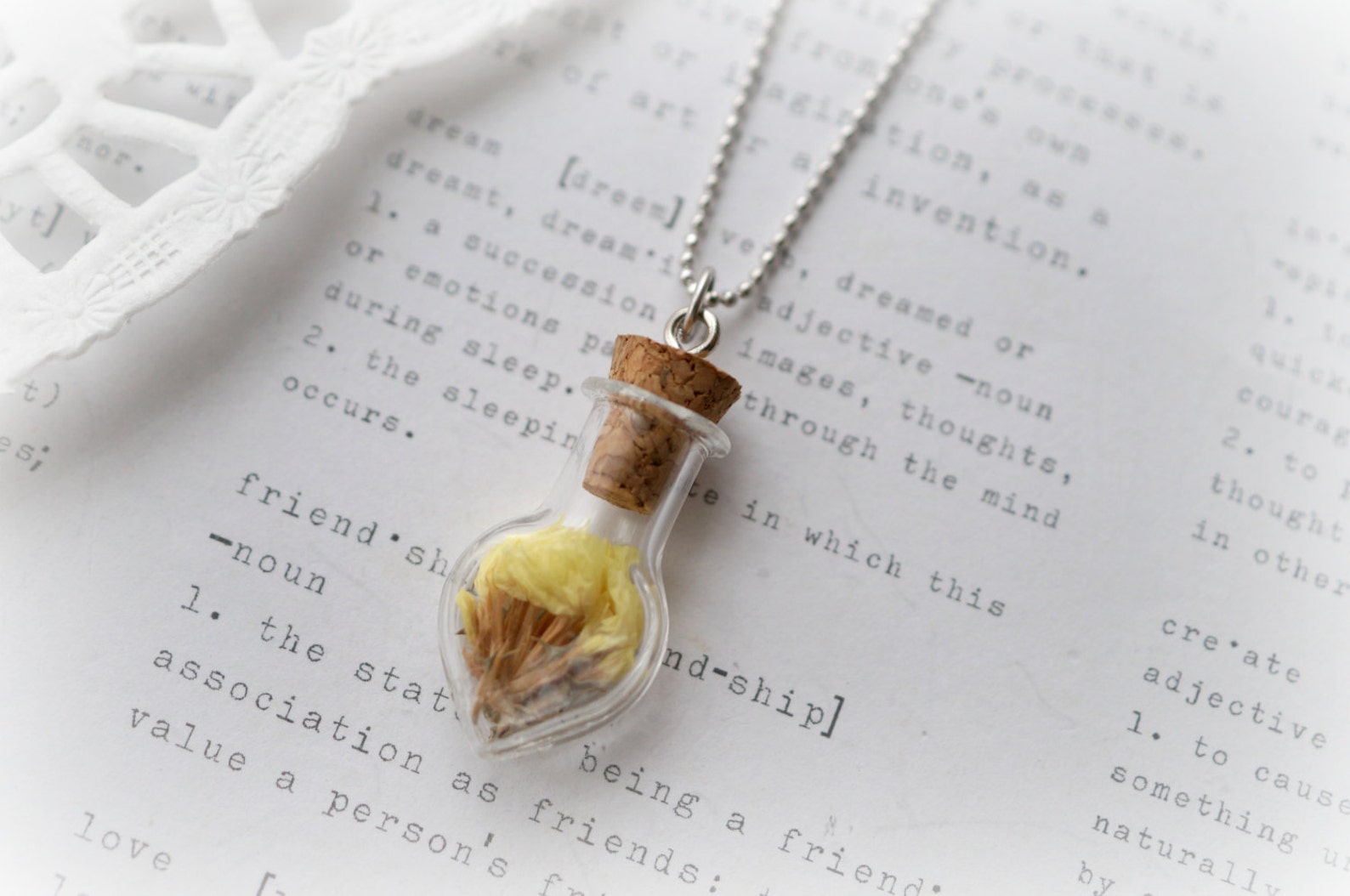Teardrop Glass Bottle With Yellow Thick Flowers Necklace - Etsy