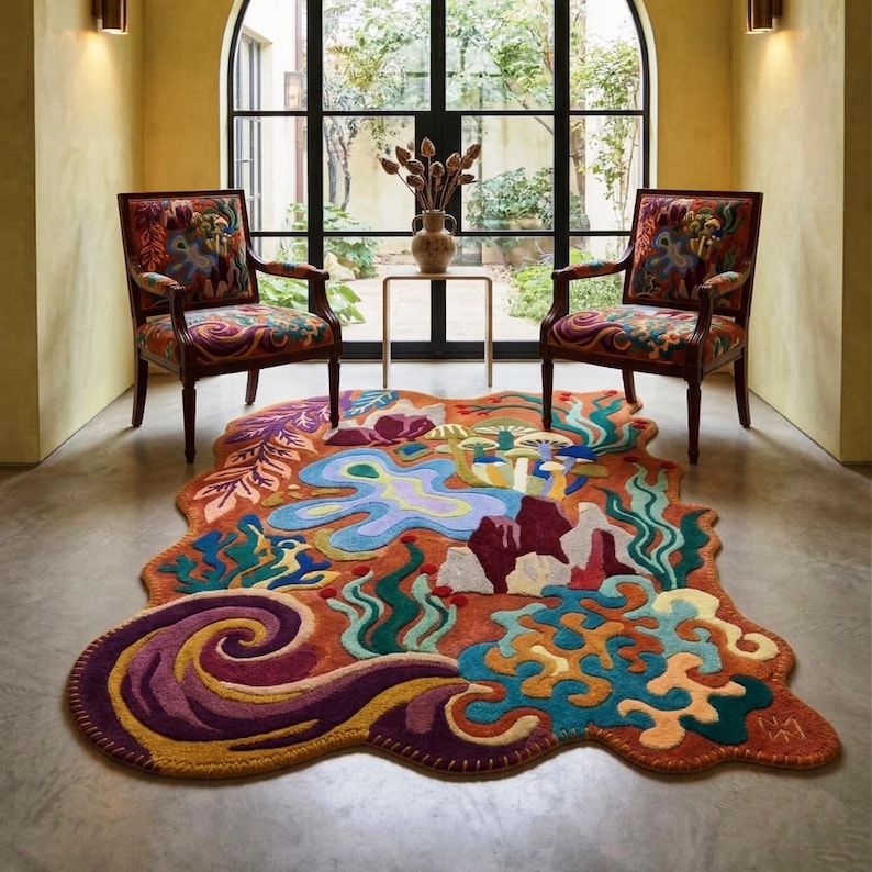 Colorful Abstract Rug Unique Shape Modern Boho Handmade Tufted Area Rug ...