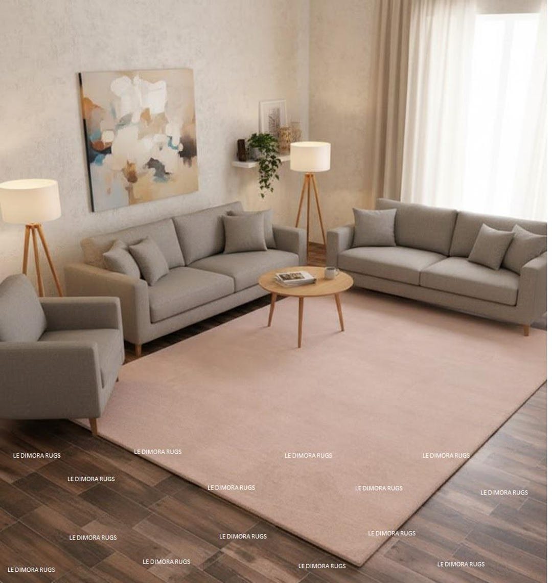 Handmade Blush Pink Area Rug | Minimalist Living Room Carpet - Etsy