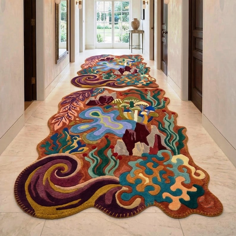 Colorful Abstract Rug Unique Shape Modern Boho Handmade Tufted Area Rug ...
