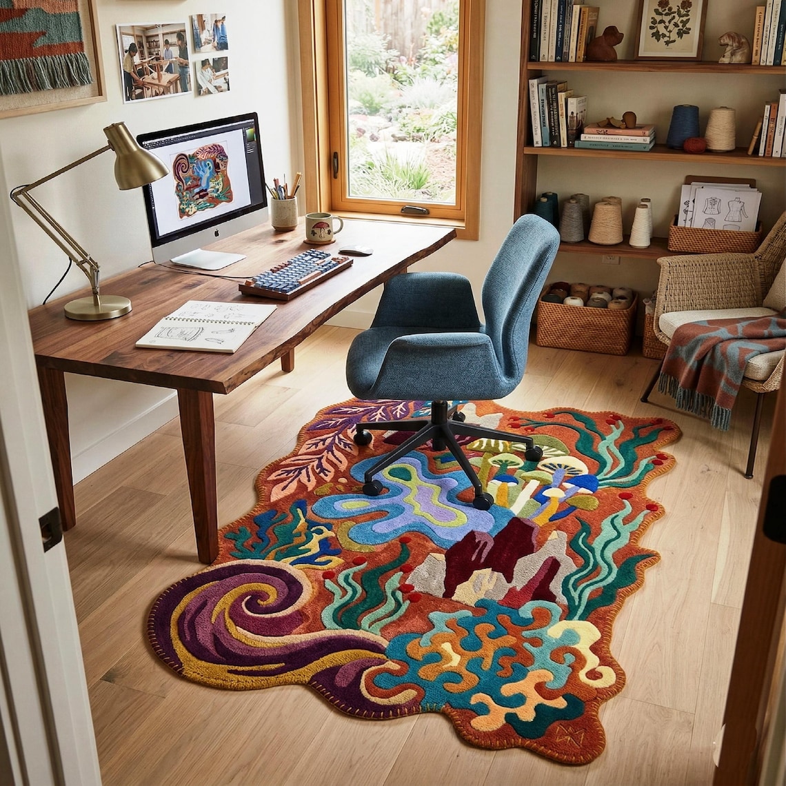 Colorful Abstract Rug Unique Shape Modern Boho Handmade Tufted Area Rug ...