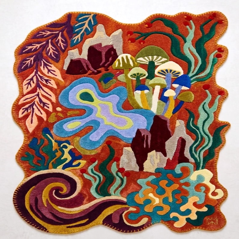 Colorful Abstract Rug Unique Shape Modern Boho Handmade Tufted Area Rug ...