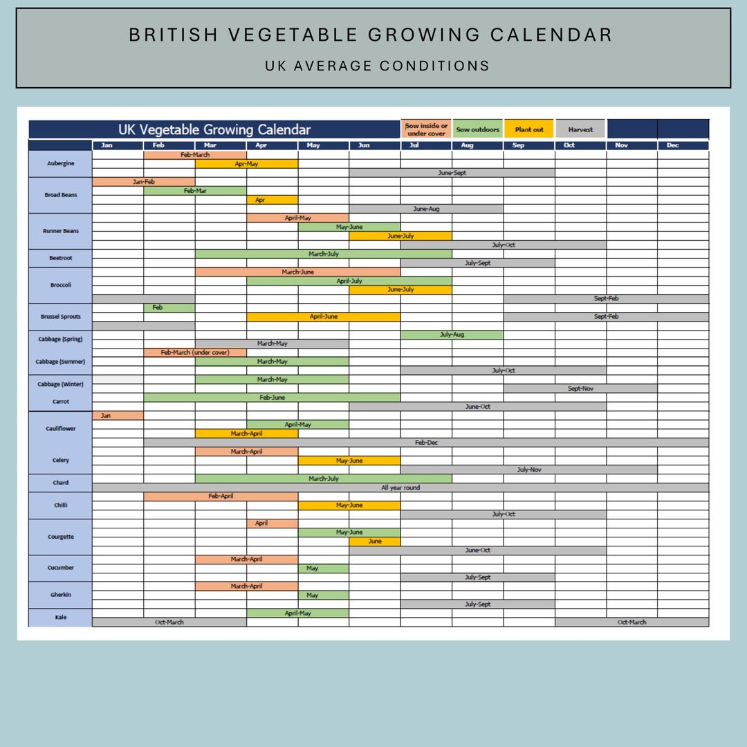 UK Vegetable Growing Calendar | Printable Garden Planner (PDF) - Etsy