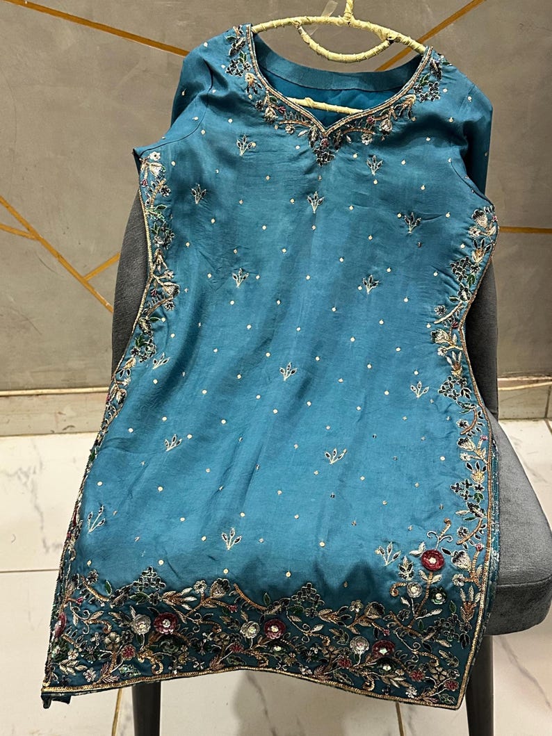 Handmade Crepe Silk Pakistani Suit, Dabka Embroidery, Banarsi Gharara ...