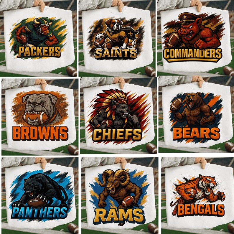 32 NFL Football Animal Mascot PNG Bundle – Game Day Football Clipart ...