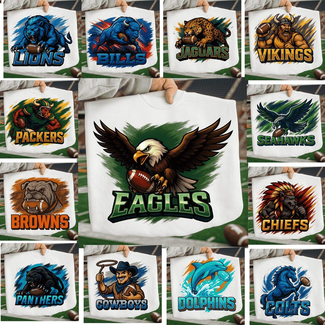 32 NFL Football Animal Mascot PNG Bundle – Game Day Football Clipart ...