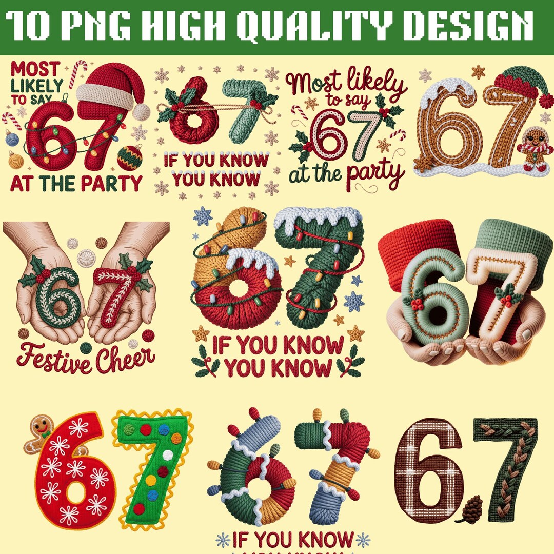 10 Knitted Yarn 67 Christmas Meme Png Bundle, Funny Meme Santa Say 67 ...