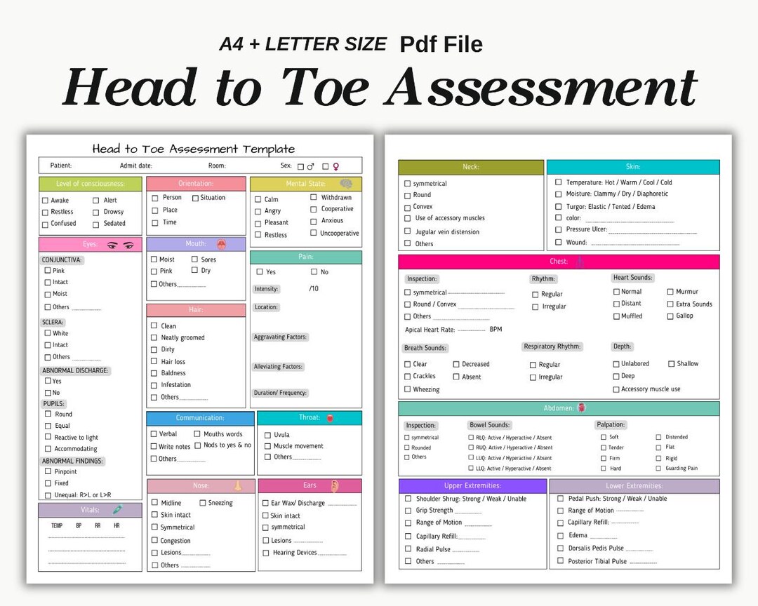 Head to Toe Assessment Template: Printable Nursing Form (PDF File ...