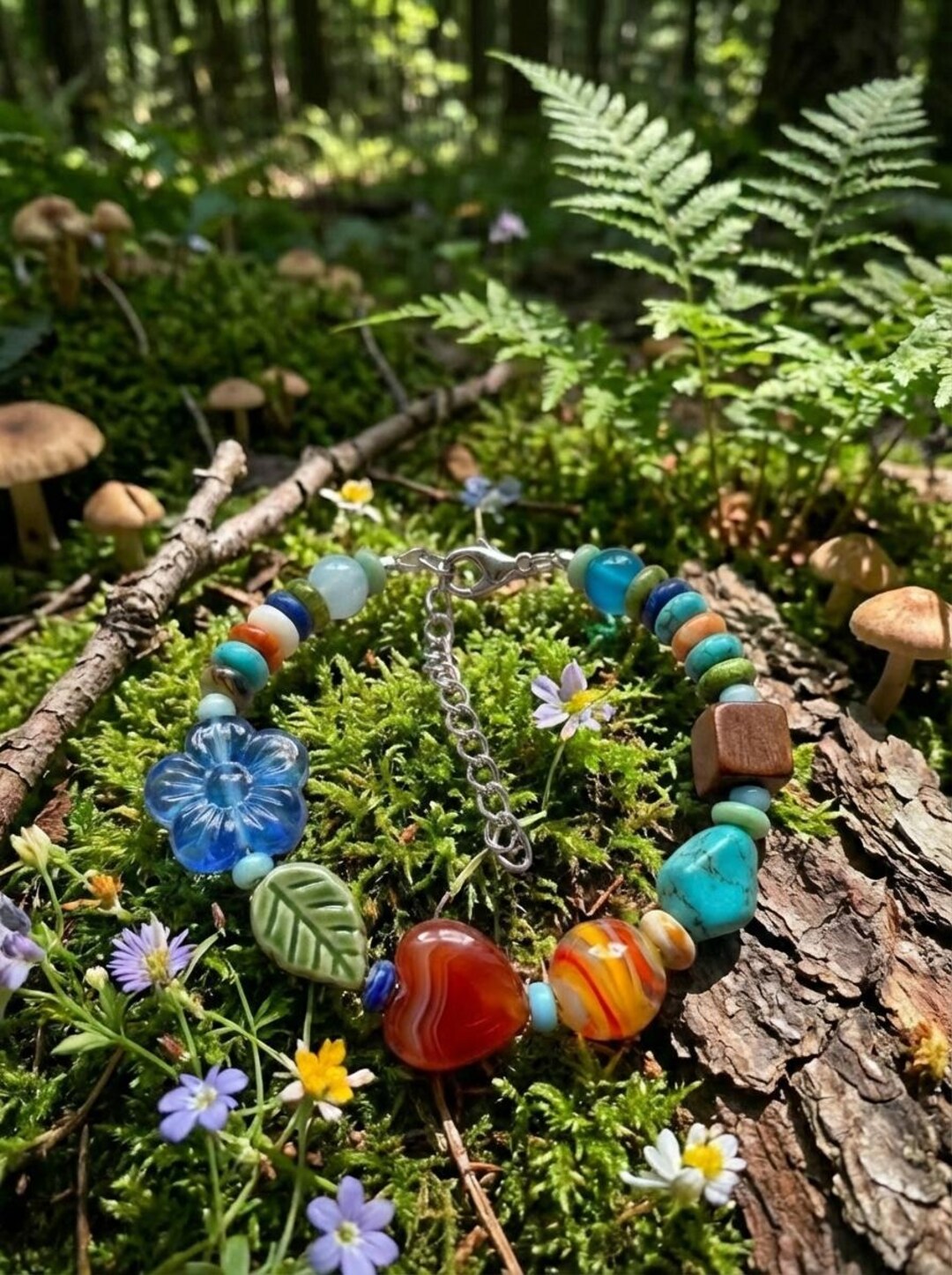 Cottagecore Beaded Bracelet, Forest Inspired Gemstone Jewelry, Handmade ...