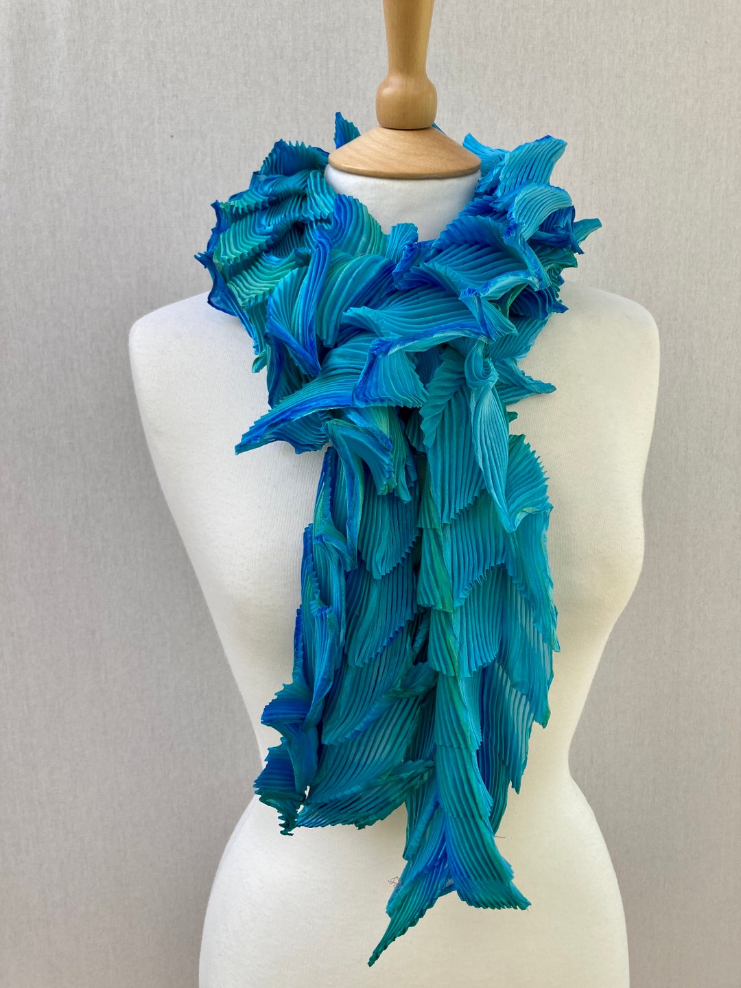 Bg…shibori Pleated Silk Scarf - Ocean Ori Boa - Etsy