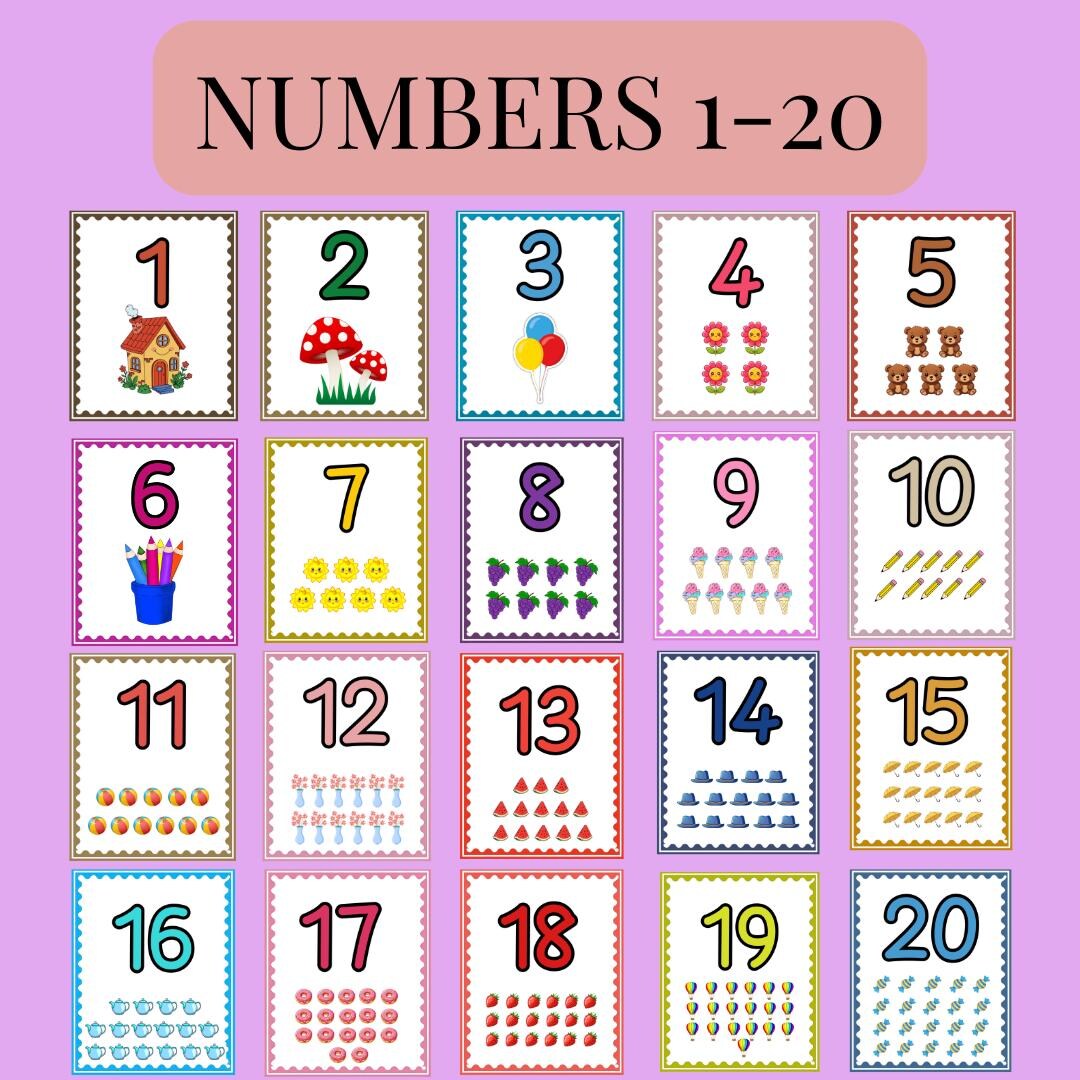 1–20 Counting Cards With Pictures – Preschool Number Learning (digital ...