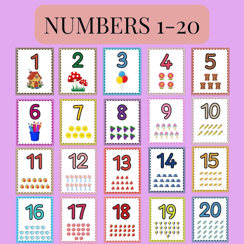 1–20 Counting Cards With Pictures – Preschool Number Learning (digital ...