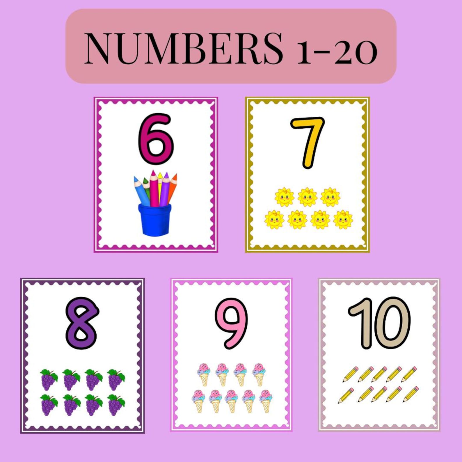 1–20 Counting Cards With Pictures – Preschool Number Learning (digital ...
