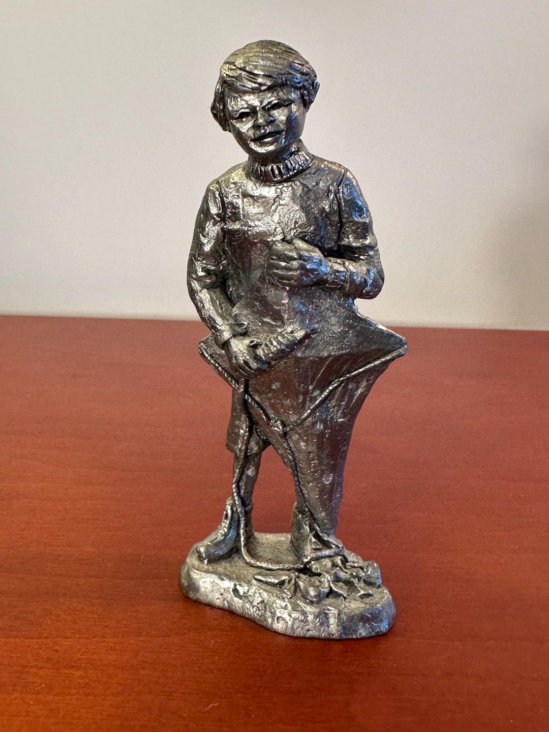 Metal Boy With Kite Figurine | Vintage Windy Day Child Sculpture ...