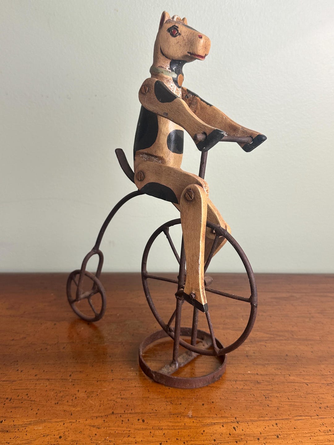 Whimsical Folk Art Wooden Dog Riding Tricycle | Vintage Handcrafted ...