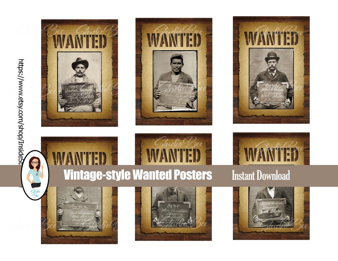 Wanted Poster ATC Cards, Crime Theme Ephemera, Printable ATC, Digital ...