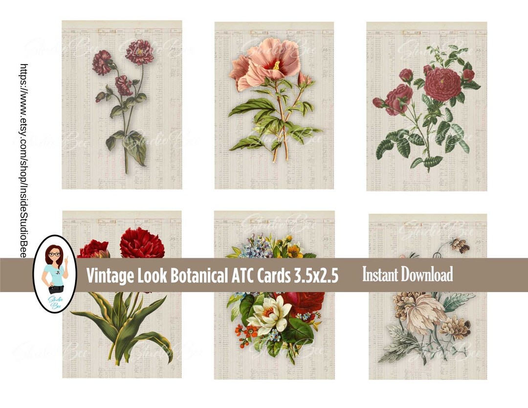Printable ATC Cards | Vintage Style Botanical | Artist Trading Cards ...