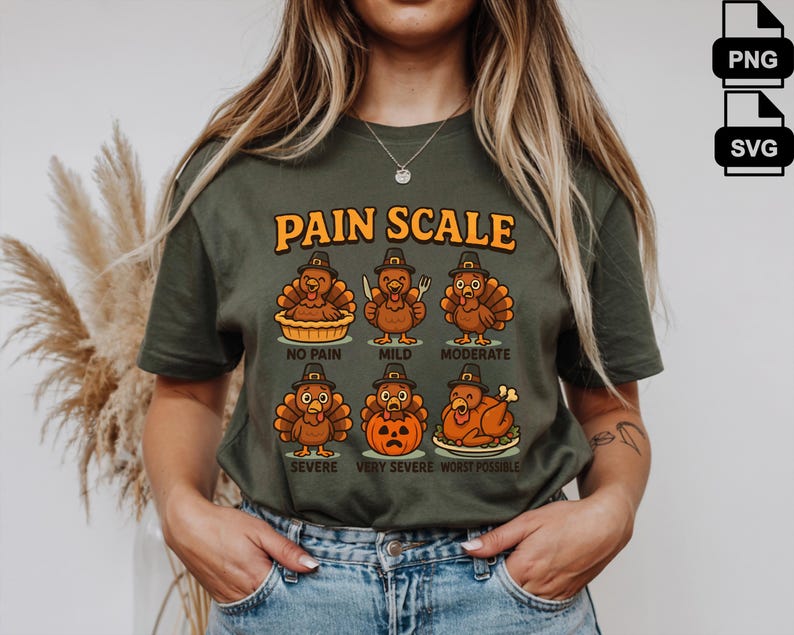 Thanksgiving Pain Scale Png Svg, Funny Turkey Pain Scale, Fall ...