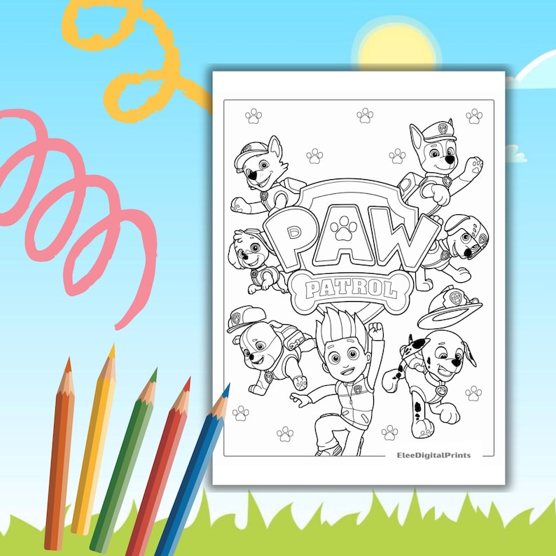 Rescue Dog Paw-ty-patrol Coloring Book, Printable Kids Coloring Pages ...