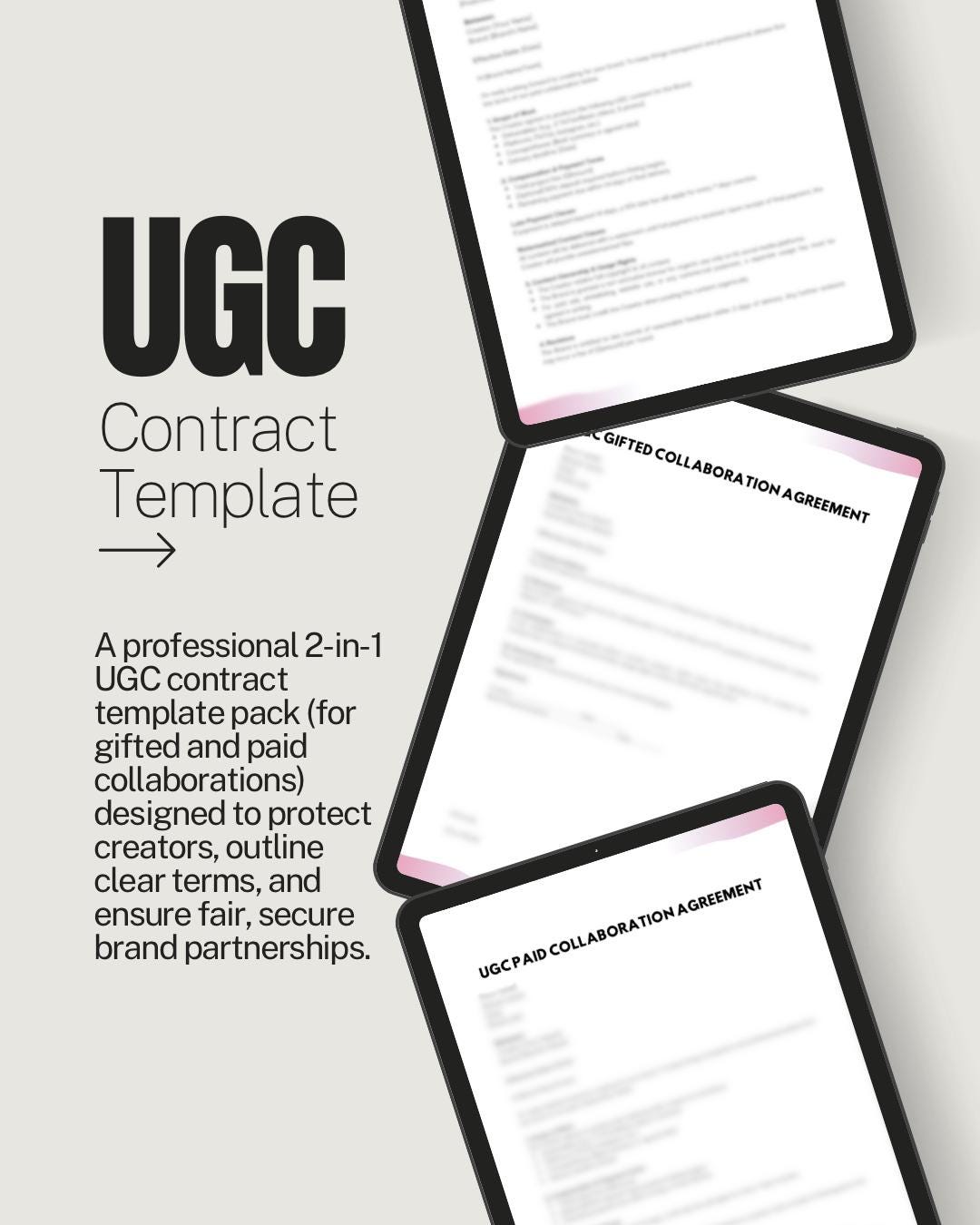 UGC Contract Template Pack for Creators | Gifted and Paid Collaboration ...