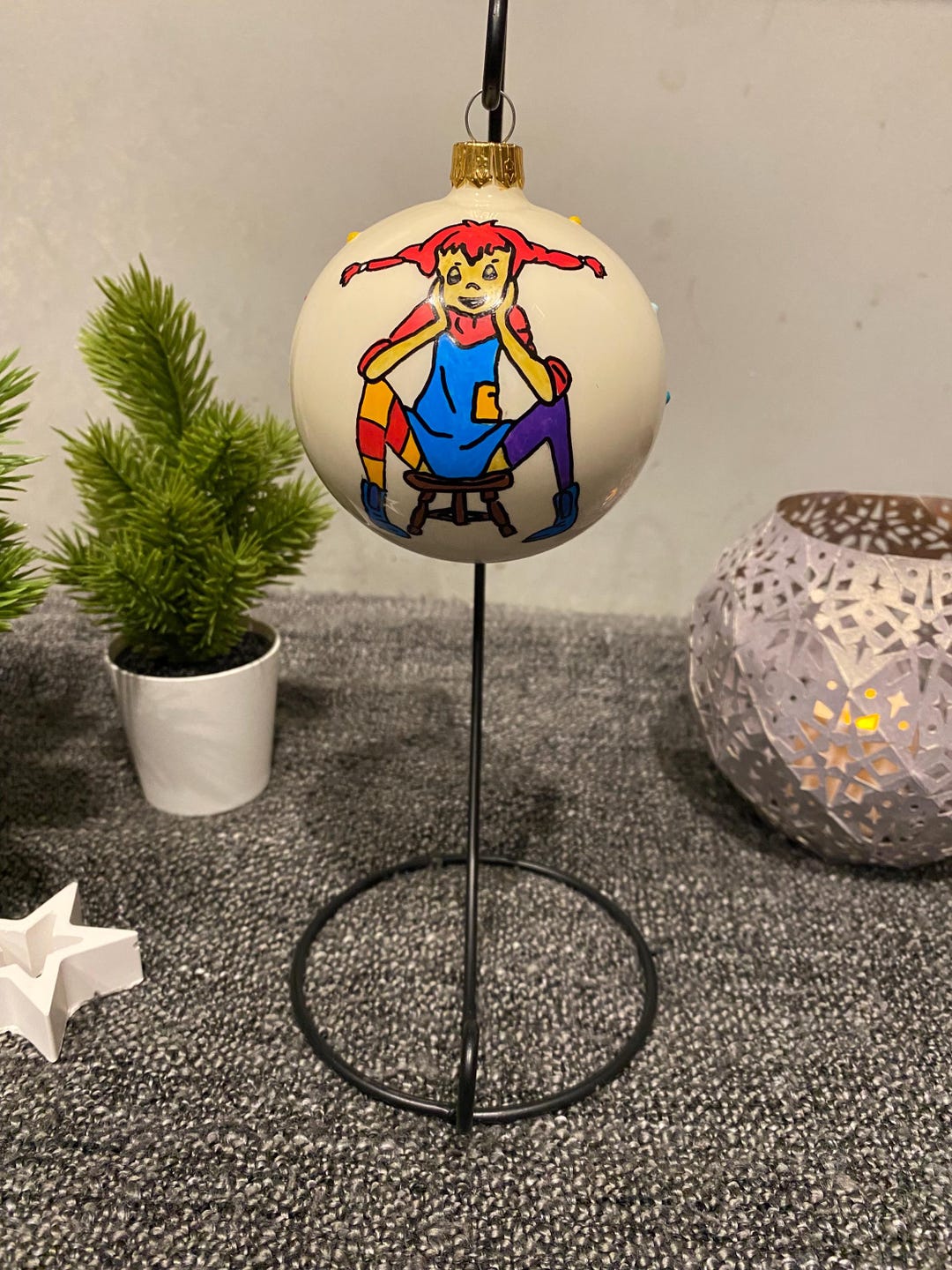 Hand-painted Glass Christmas Tree Ornament - 8 Cm Pippi Longstocking - Etsy